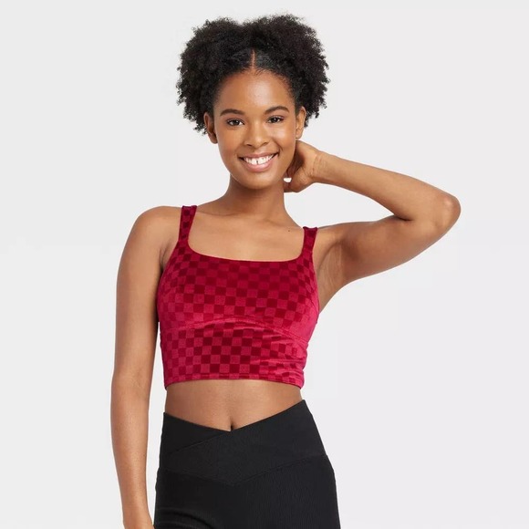 Colsie | Tops | Checkered Velvet Brami Colsie Red Xl Cropped Tank Bra ...